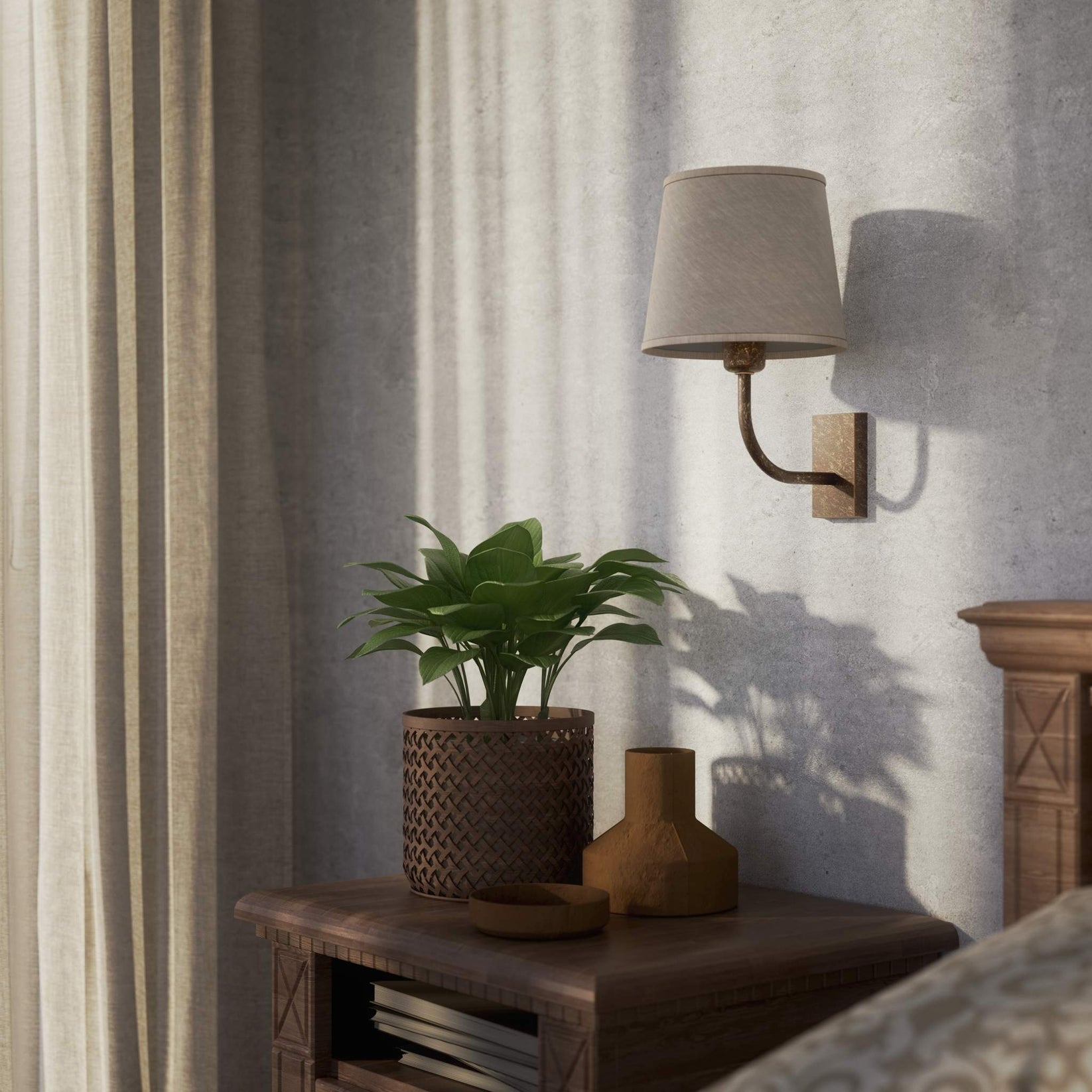 Wall Lamp in Brass with Linen Shade | Ghidini 1849
